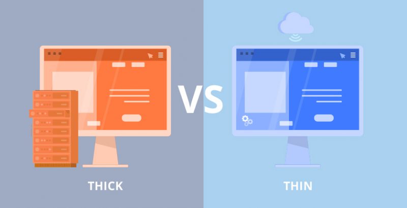 Thick and Thin clients: definition and difference.