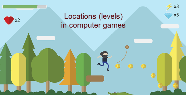 Locations (levels) in computer games.