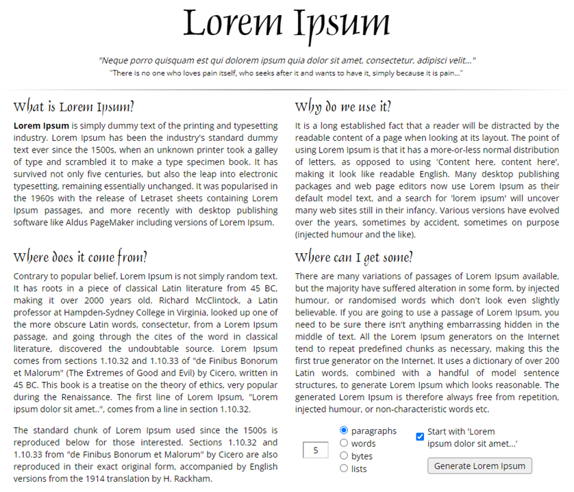 Placeholder text and image generators.