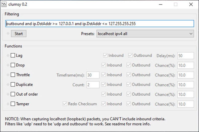 Testing with Clumsy.