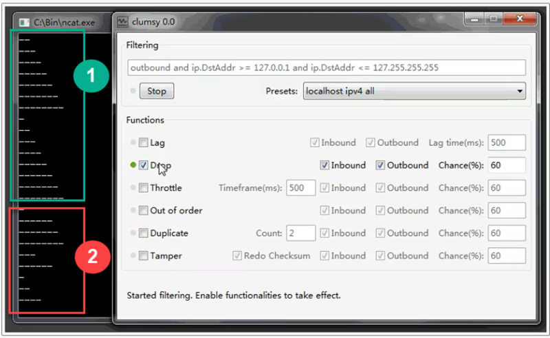Testing with Clumsy.