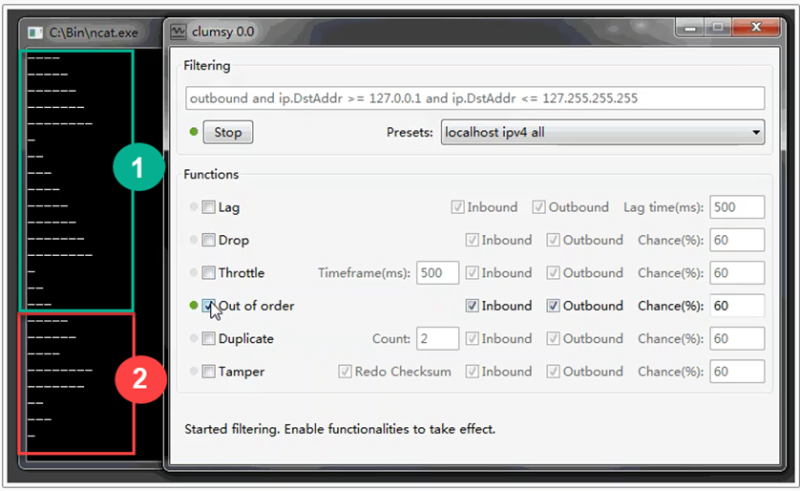 Testing with Clumsy.